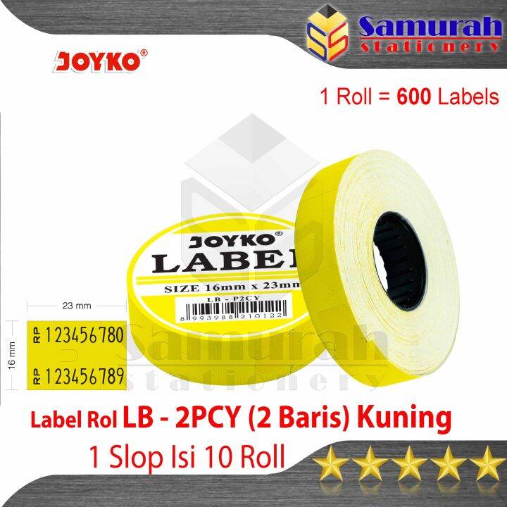 Kertas Label Rol 2 Baris Joyko LB-P2CY Kuning Per Slop Isi 10 Rol - 600 ...