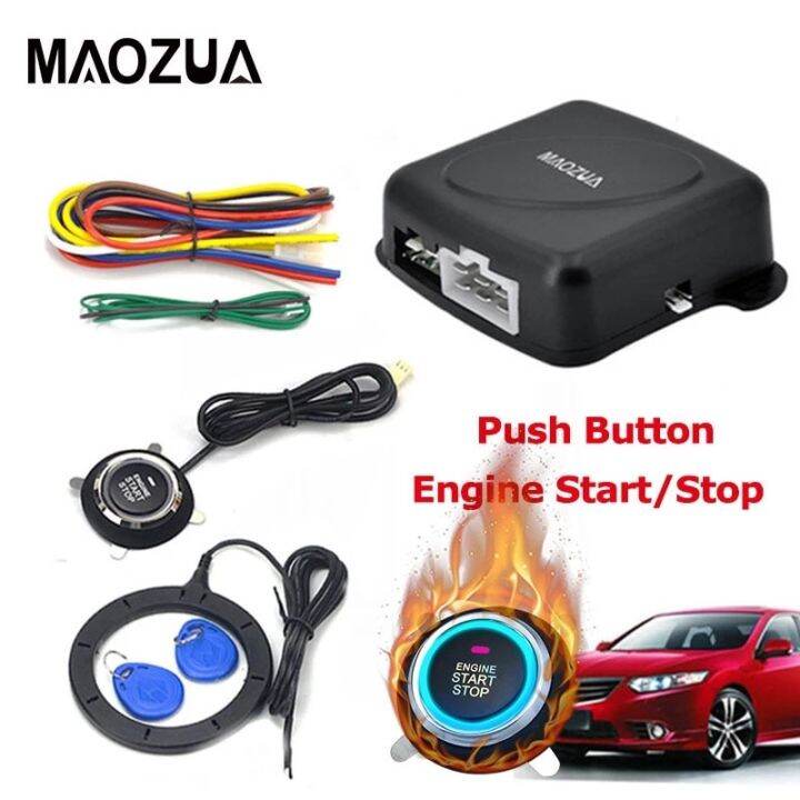 12V Auto Car Alarm One Start Stop Button Engine Start Push RFID Lock ...