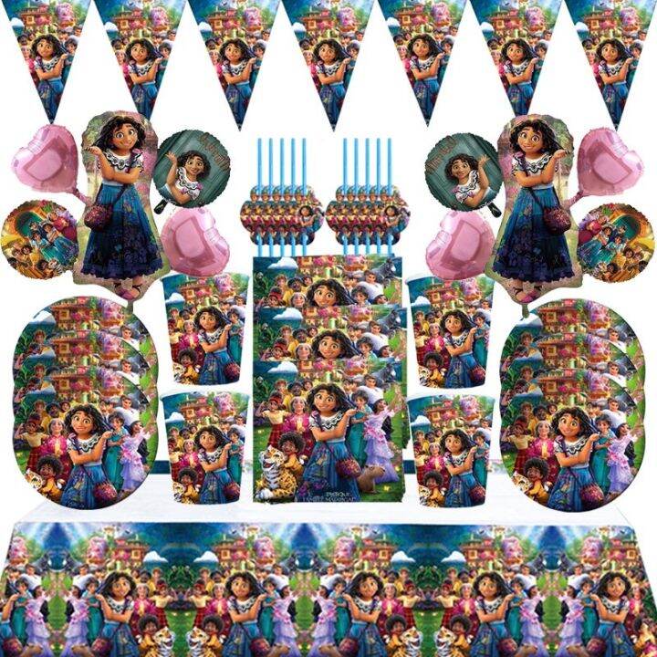 【Afei Toy Base】 ดิสนีย์ Encanto Mirabel ตกแต่งงานเลี้ยงวันเกิดชุดทิ้งบนโต๊ะอาหารถ้วยแผ่นสำหรับ ...