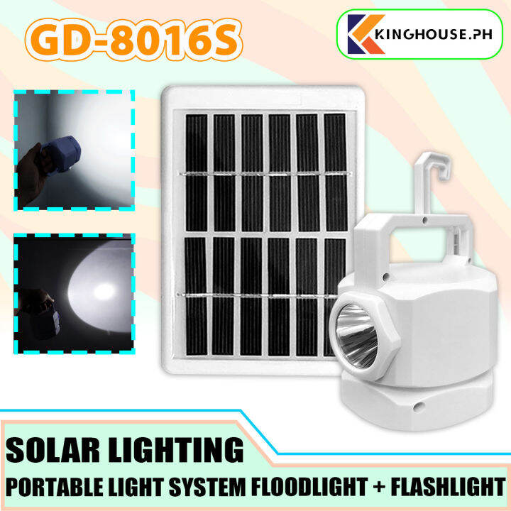 GDPLUS GD-8016S Solar Rechargeable LED Floodlight + Flashlight Portable ...