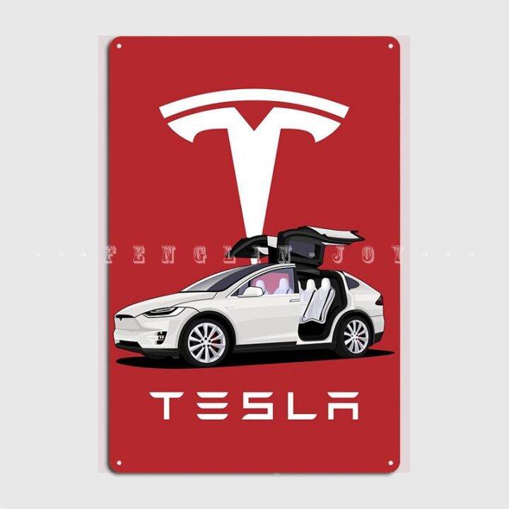 Tesla Model X White Poster Metal Plaque Wall Pub Cave Pub Personalized ...