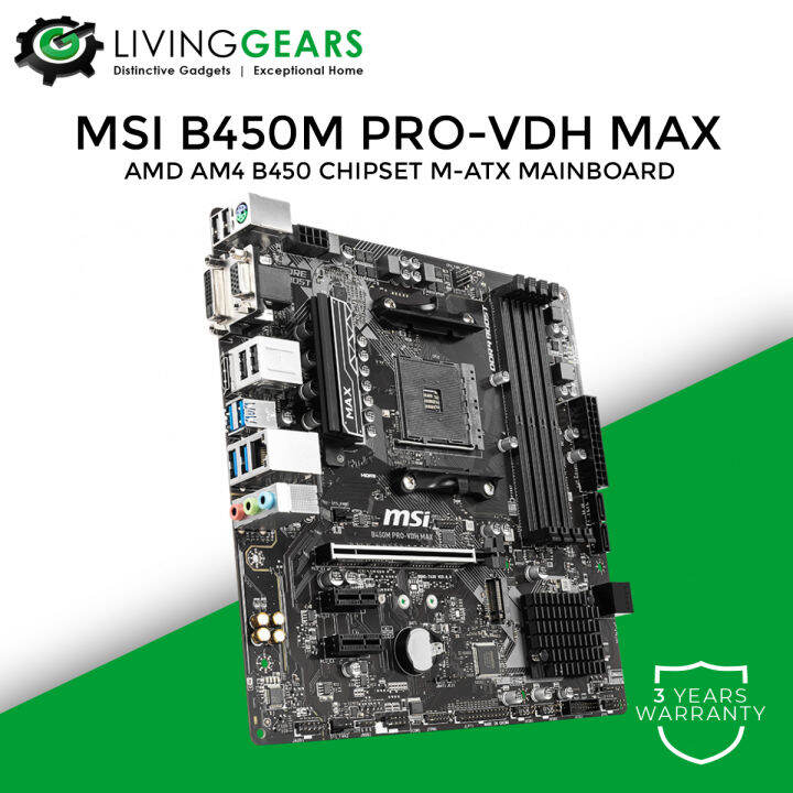 MSI B450M PRO-VDH MAX AMD AM4 B450 Chipset Motherboard | Lazada