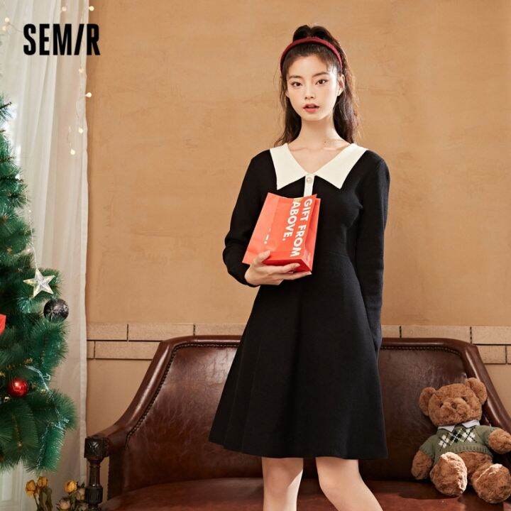 Semir ชุดผู้หญิงกำมะหยี่พัฟแขนชุดหรูหรา2022ฤดูใบไม้ร่วงใหม่ชุดโบว์แฟชั่นสไตล์ | Lazada.co.th