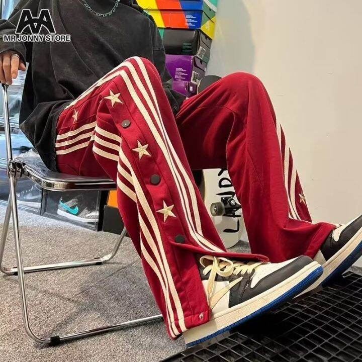 MJ กางเกงสแล็คลายทางปักลายดาวแนววินเทจแบบอเมริกัน | Lazada.co.th