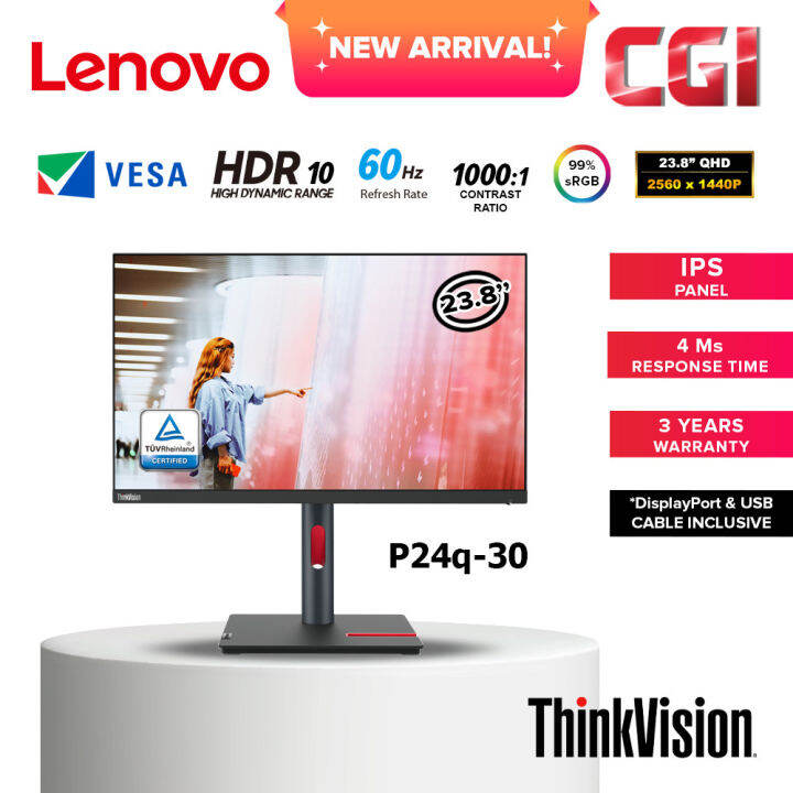 Lenovo 23.8" Thinkvision P24Q-30 IPS QHD HDR10 60Hz 4ms Daisy-Chain ...