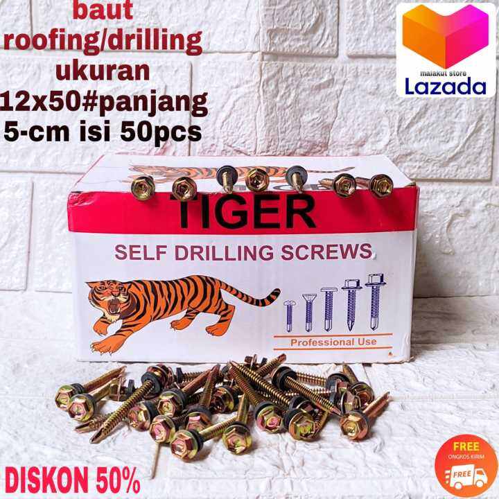 baut baja ringan roofing/drilling 12x50 panjang 5cm isi 50pcs baut ...