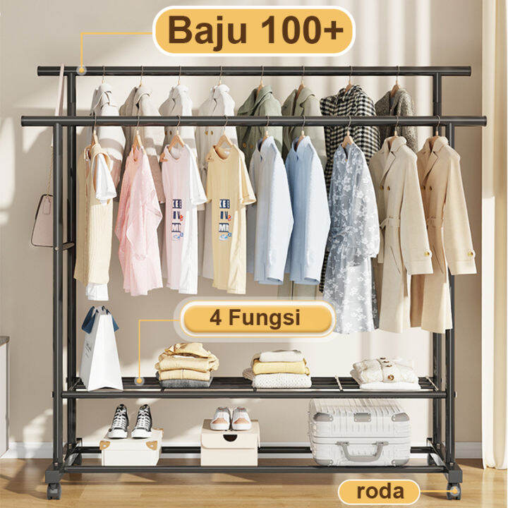 Stand Hanger 2 Lapisan 2 Susun Rak Gantungan Baju Jemuran Baju Besi ...