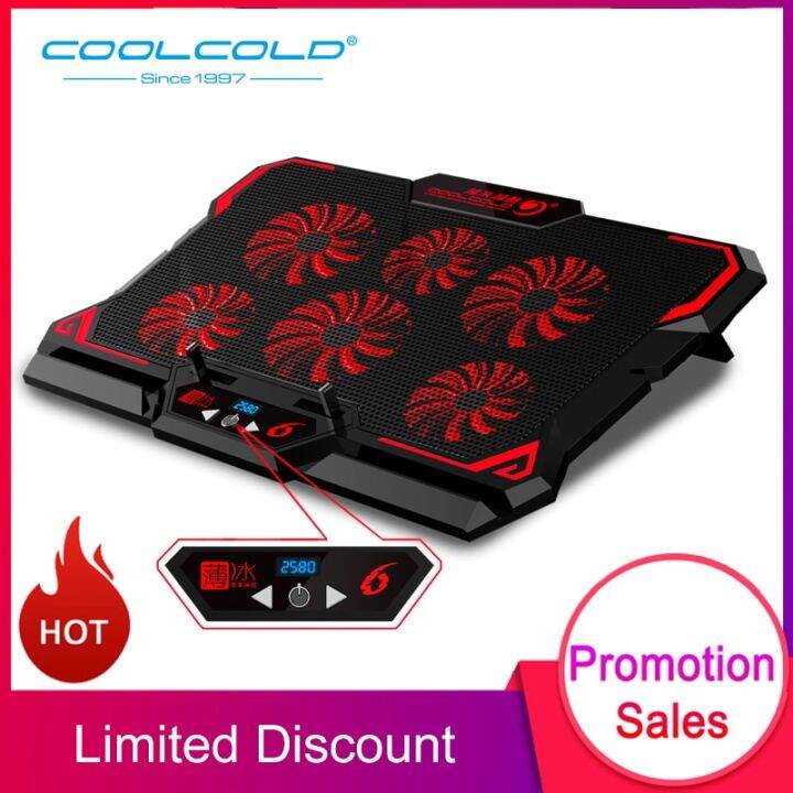 COOLCOLD 17Inch Gaming Laptop Cooler Six Fan Led Screen Two USB Port 2600RPM Laptop Cooling Pad ...