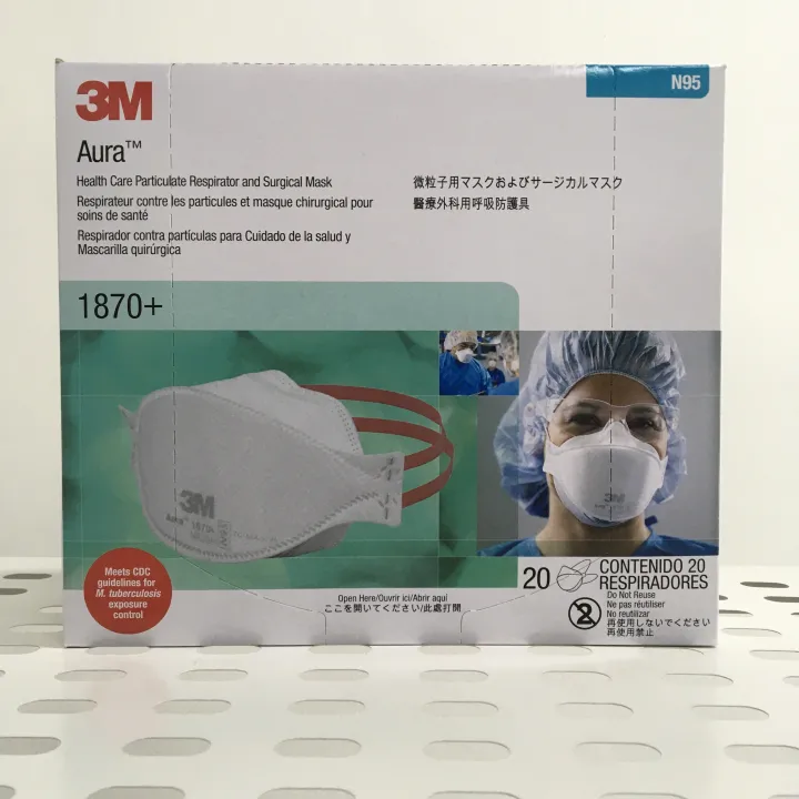 กล่อง 20 ชิ้น 3M Aura 1870+ Healthcare Particulate Respirator and ...