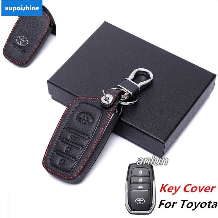 （xps）【Ready Stock】Genuine leather car key cover 3 buttons for Toyota ...