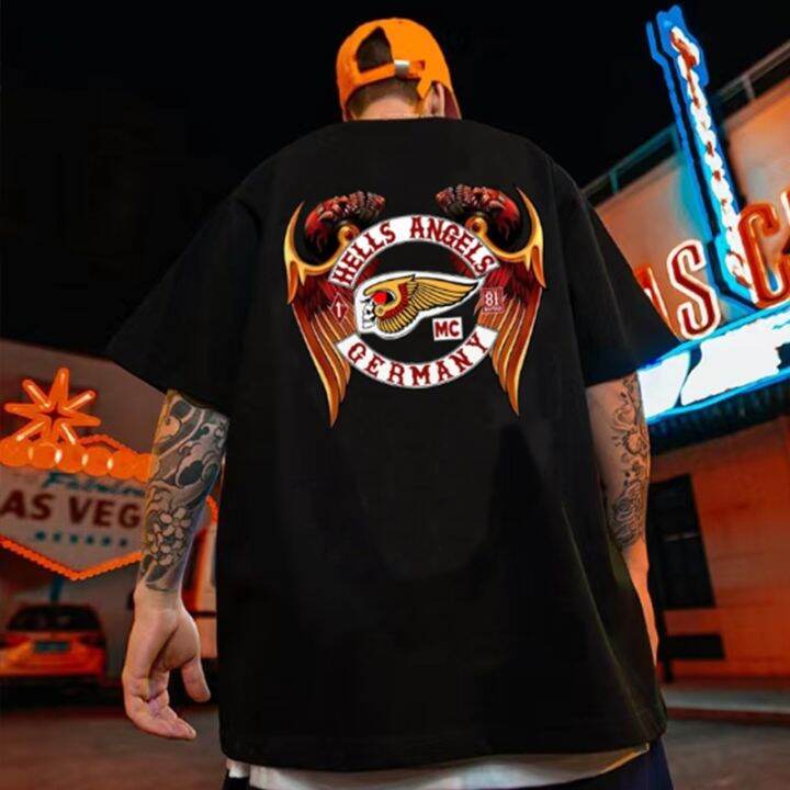 2023New2023แฟชั่น Y2k Tops เสื้อยืดขนาดใหญ่เสื้อผ้าฝ้าย Tees Man สองด้าน Hells Angels ...