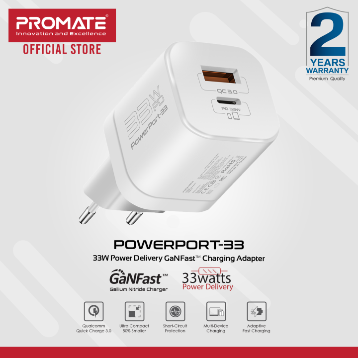 Promate PowerPort-33 33W Power Delivery GaNFast™ Charging Adapter | Lazada PH