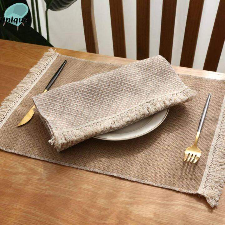 UNQCSA ผ้ารองจานอาหาร แผ่นรองจาน ที่รองจาน 1ชิ้นสไตล์ญี่ปุ่นผ้าฝ้ายผ้าลินินธรรมชาติฝอยครัวเรือน ...