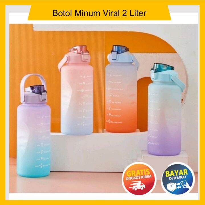 Botol Minum 2 Liter Jumbo Anti Pecah /Botol Minum Olahraga Motivasi 2 ...