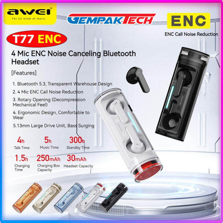 Awei T77 ENC 4 Mics TWS Bluetooth earphone V5.3 Bluetooth Wireless ...