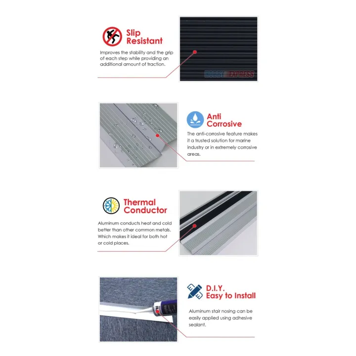 Hobby Express 2 pcs. Stair Nosing Anti Slip Stairs Rubber Aluminum ...