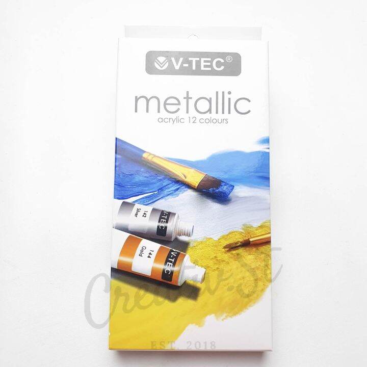 V-tec Cat Acrylic 12 Warna METALLIC Cat Akrilik Vtec Set Paint | Lazada ...