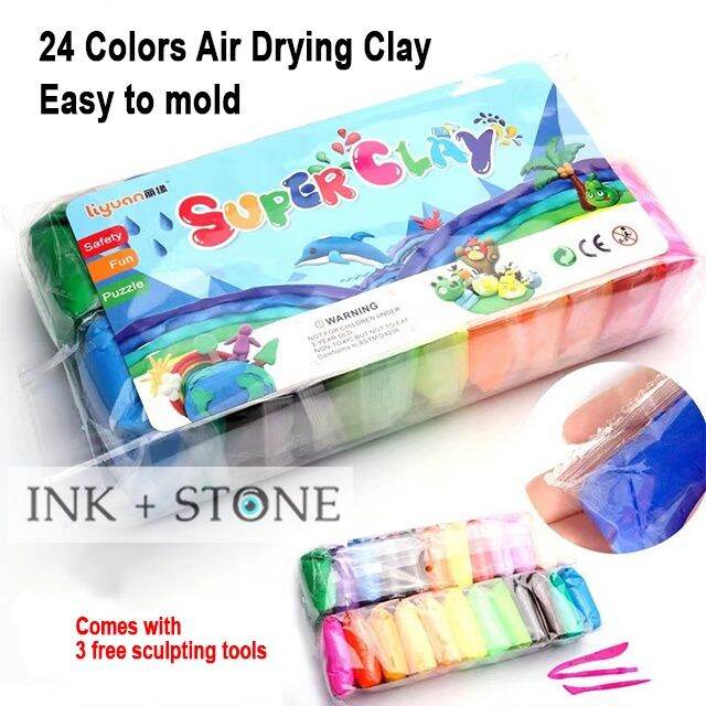 ♧24 Colors Polymer Clay Air Drying Soft Modeling Clay DIY Arts and ...
