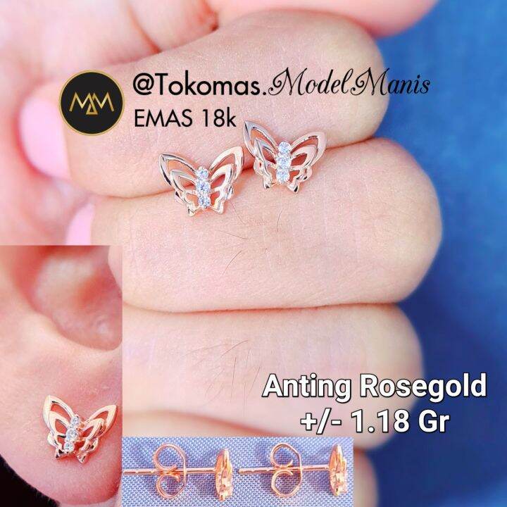 Anting Kupu-Kupu Butterfly Emas Italy Rosegold 750 Kadar 18k | Lazada ...