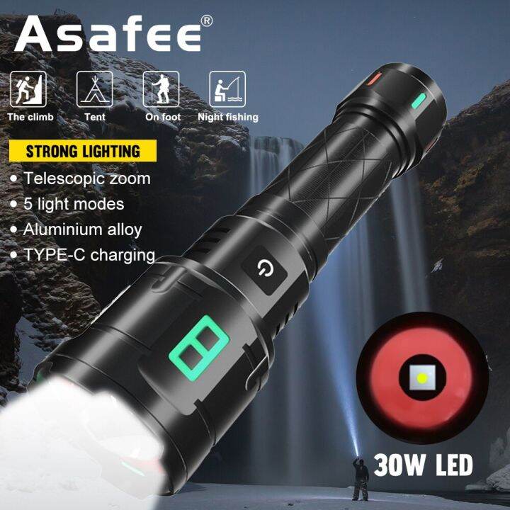 Asafee ไฟฉาย LED 30W หลอดไฟแสงจ้าแรงสูงกลางแจ้งในบ้านการชาร์จ TYPE-C ...