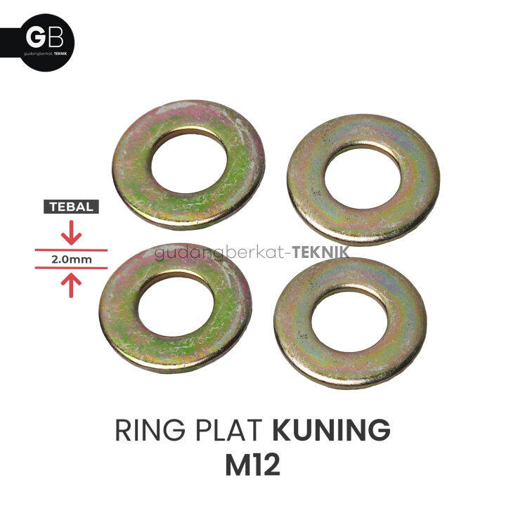 (10PCS) RING PLAT M12 KUNING TEBAL 2mm / WASHER PLATE / RINGPLAT 12MM ...
