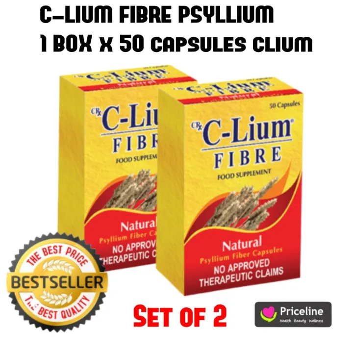 C-Lium Fiber Psyllium Capsule 25mg, 1 box x 50 capsules CLIUM (set of 2 ...