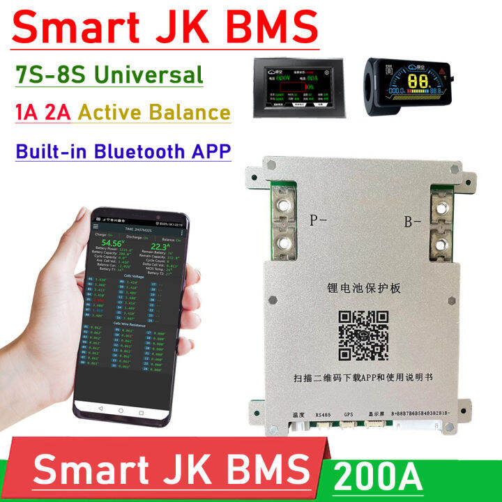 JK Bluetooth Smart BMS 7S 8S 200A 1A 2A Active Balance Lithium Battery Protection Board 24V ...