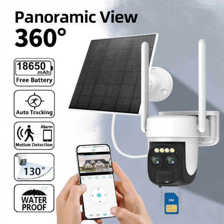 8MP 4G SIM Dual lens Solar IP Camera 10X Zoom PIR Motion Detection ...