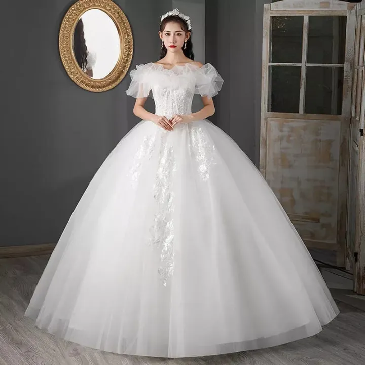 gaun pernikahan putih ball gown cantik elegant wedding dress | Lazada ...