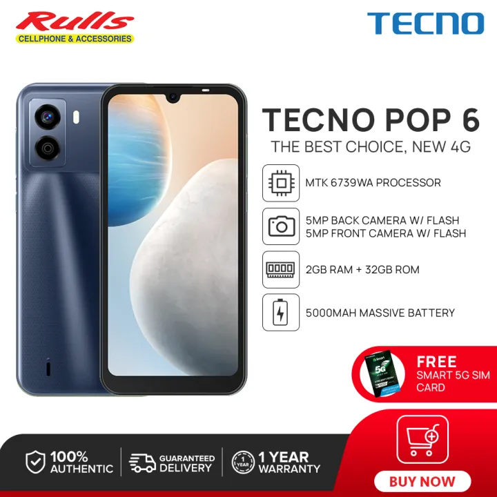 Tecno Pop 6 Cellphone | 2GB RAM+32GB ROM | MediaTek MT673WA | 6.1” HD+ ...
