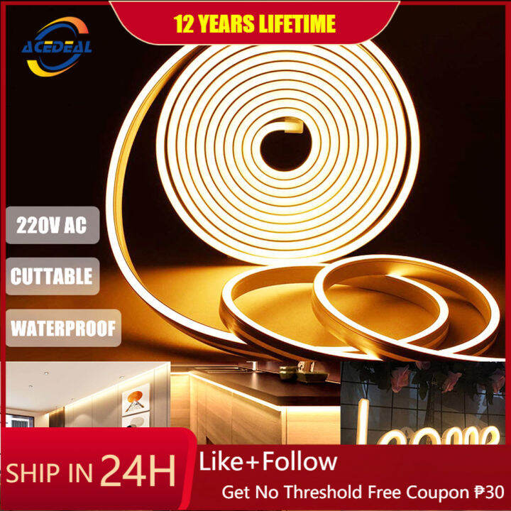 AceDeal 15Meters LED Strip Neon Light W/ Plug 220V Narrow Neon Light 8*16mm SMD 2835 120LEDs/M ...
