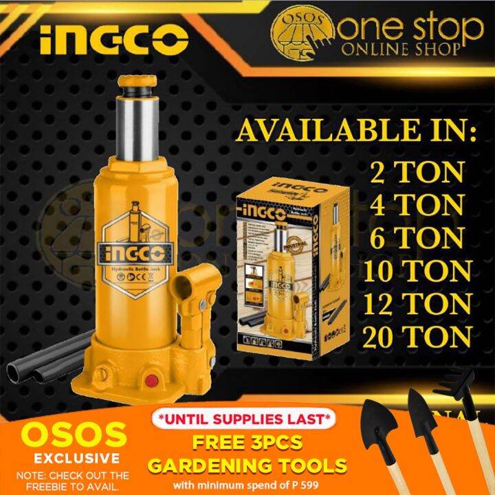 Ingco Original Hydraulic Bottle Jack 12 Ton with FREE Safety Gloves ...