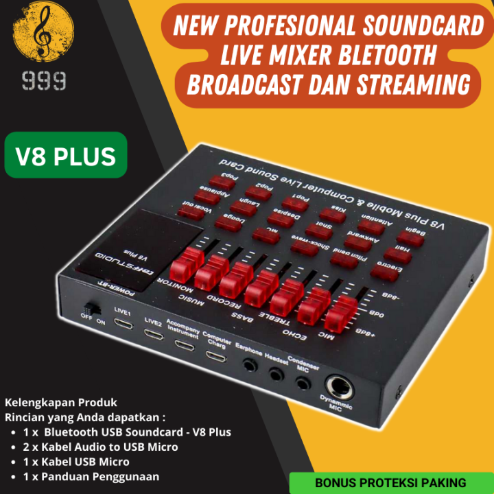 V8 Plus Bluetooth Live Mixer Broadcast Audio USB External Soundcard | Lazada Indonesia