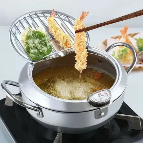Stainless Steel Deep Frying Pot Japanese Style Deep Frying Pan Tempura ...