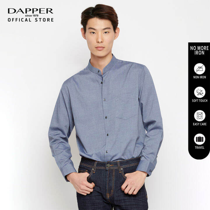 DAPPER เสื้อเชิ้ตคอจีน NO MORE IRON ทรง Smart-Fit สีเทา | Lazada.co.th