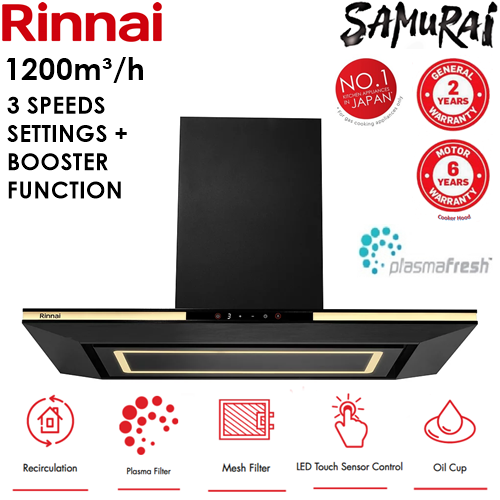 RINNAI DESIGN HOOD SUCTION POWER 12000m³/hr WITH 3 SPEED SELECTION RH-C1059-PBR (FREE CAP AND ...