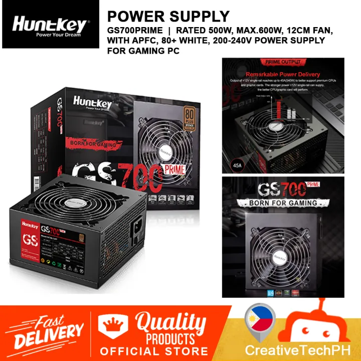 Huntkey GS600 Power Supply Rated 500W, Max.600W, 12cm fan, with APFC ...