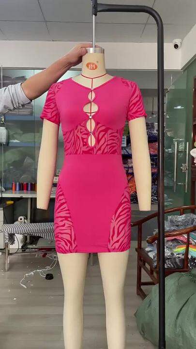 ใหม่ผู้หญิงตาข่ายซีทรูชุดเดรสแขนสั้นเซ็กซี่เย็บเพชร SU2700 | Lazada.co.th