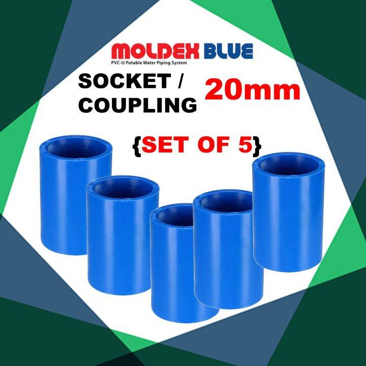20mm (5pcs) PVC SOCKET / COUPLING MOLDEX BLUE PVC-U POTABLE WATER ...