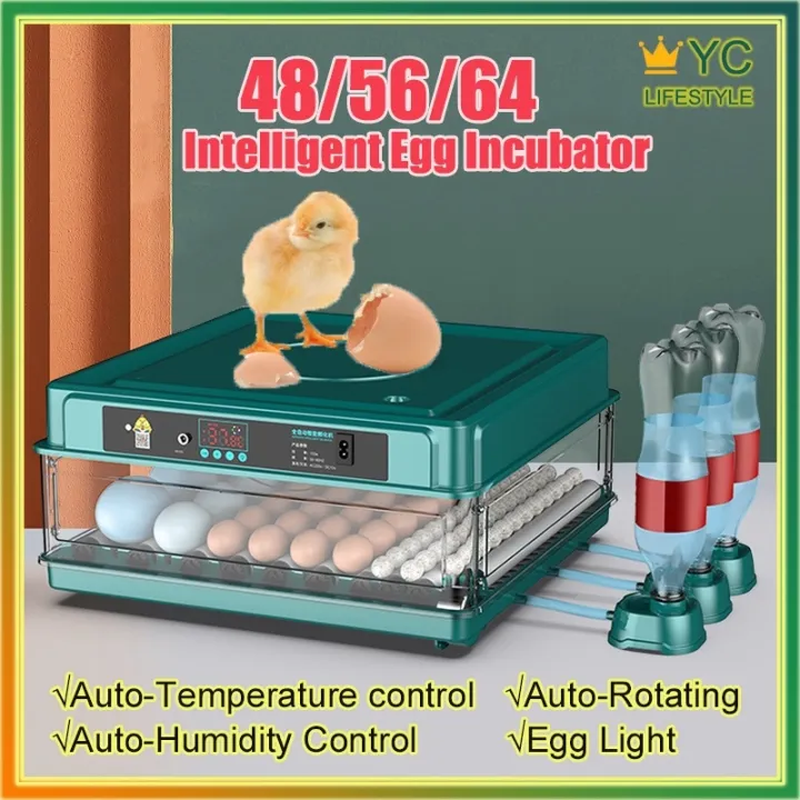 48/56/64 Eggs Fully Automatic Egg Incubator Intelligent Digital Hatcher Brooder Temperature ...
