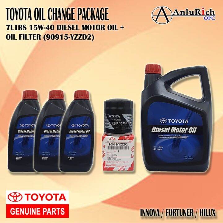 TOYOTA INNOVA/FORTUNER/HILUX OIL CHANGE PACKAGE 7LTRS 15W-40 DIESEL ...