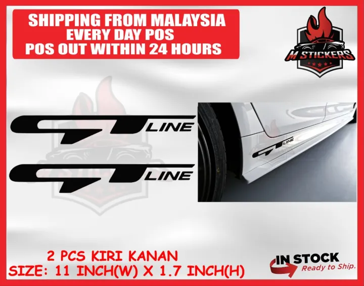 2 PCS KIRI KANAN GT LINE CAR STICKER AKSESORI KERETA STICKERS SIDE DOOR ...