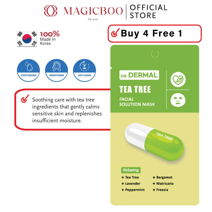 Magicboo Dr. Dermal Facial Solution Mask Tea Tree - Relaxing 25ml | Lazada