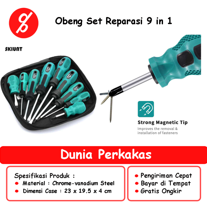 DUNIA PERKAKAS 9 In 1 Obeng Full Set Komplit Serbaguna Plus Minus ...