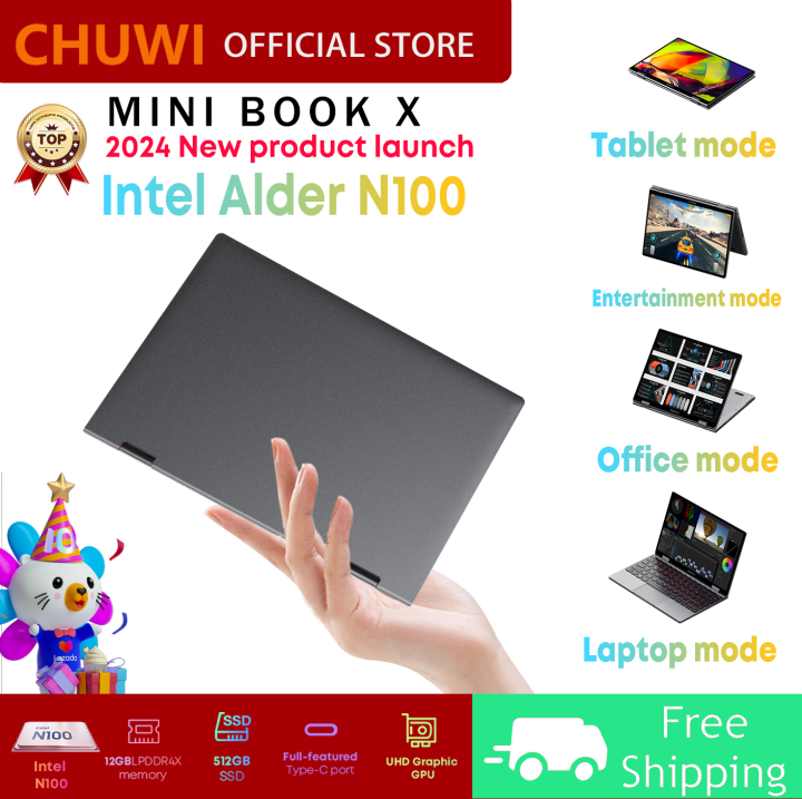 CHUWI MiniBook X Laptop 2-in-1 Yoga Mode Intel N100 10.51 Inch 12GB+512GB SSD Windows 11 ...