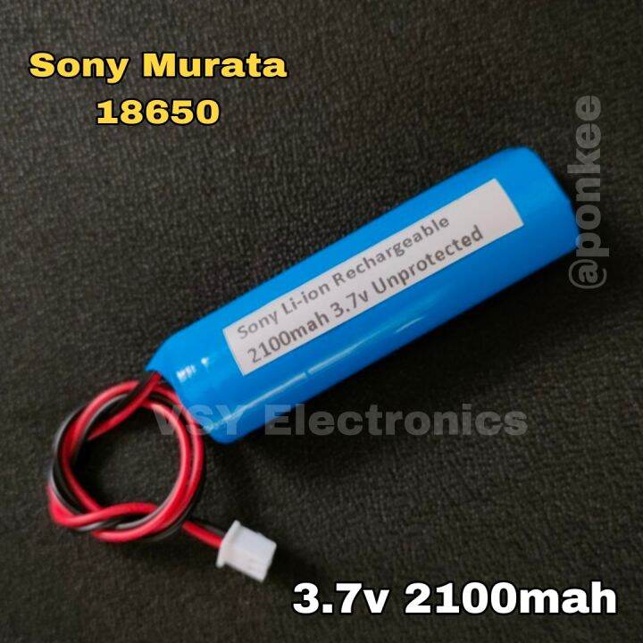 Original Sony Murata 18650 Li ion Rechargeable Battery 3.7v 2100mah with Cable Assy Unprotected ...