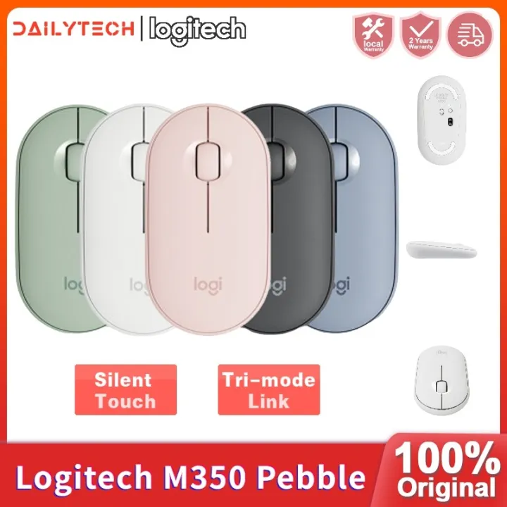 100 Original Logitech M350 Pebble Wireless Bluetooth Mouse Slim Small and Silent Mice Pink White ...