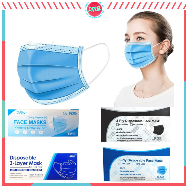 L14 - R250 Masker Disposable 3Ply isi 50Pcs Box Facemask Kesehatan 3ply ...