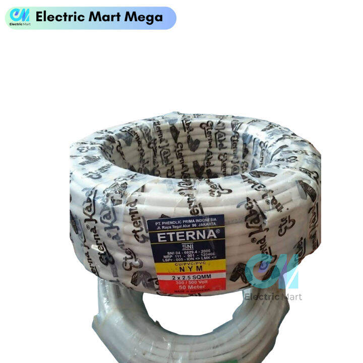 Eterna NYM 2X2.5 100 Meter Kabel Listrik Putih Kawat Tembaga 2X2,5 MM 2 X 2,5 mm 1 Roll (100m ...