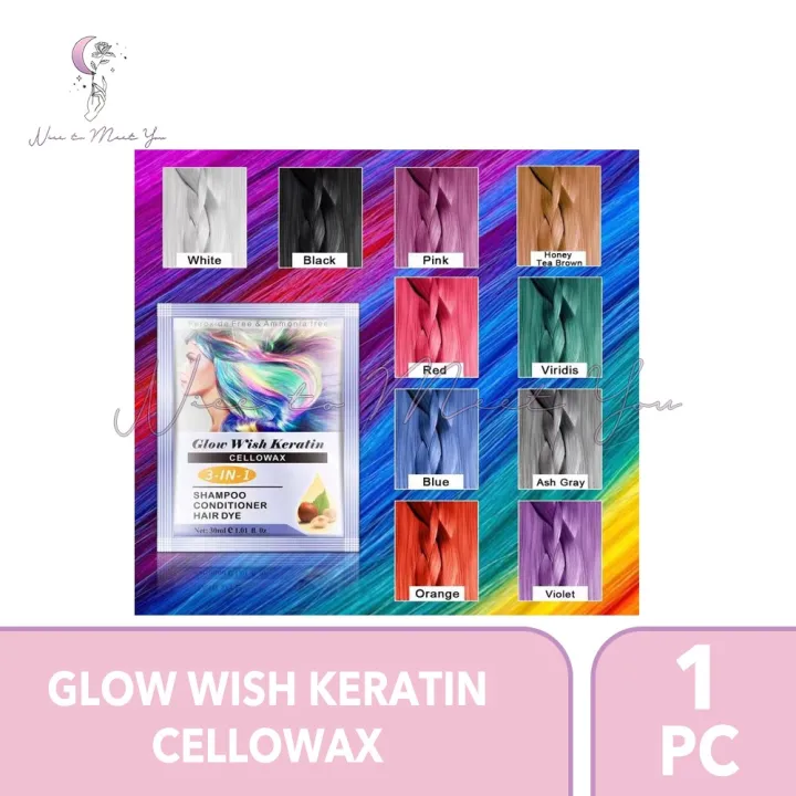 Glow Wish Keratin Cellowax Hair Color 3 in 1 Shampoo Conditioner Hair ...